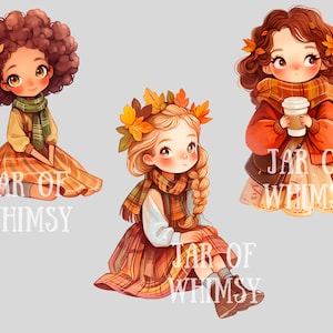 Watercolour Kawaii Autumn Girl Clipart Cute Chibi Fall Girl PNG Digital ...