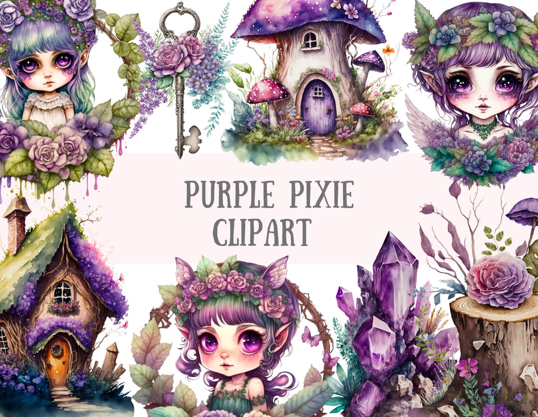 Watercolour Purple Pixie Clipart - Amethyst Fairy Fantasy PNG Digital ...