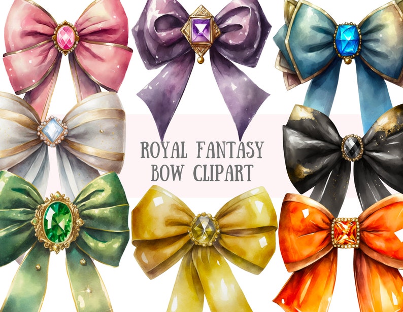 Watercolour Royal Fantasy Bows Clipart Princess Bows PNG - Etsy
