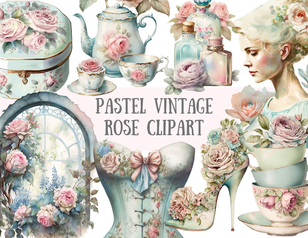 Watercolour Pastel Vintage Rose Clipart Vintage Lady PNG Digital Image ...