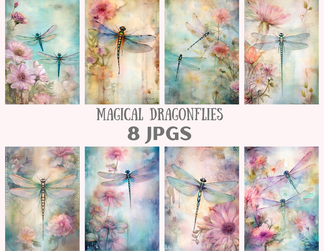 Watercolour Magical Dragonflies Clipart Fantasy Digital Paper JPG ...