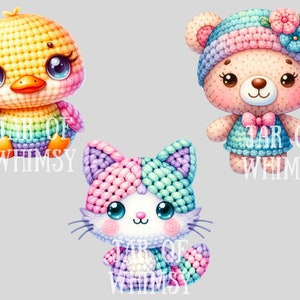Watercolour Crochet Animal Clipart Cute Amigurumi Crochet Yarn PNG ...