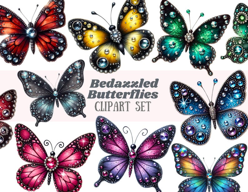 Watercolour Dark Bedazzled Butterfly Clipart Gothic Glam PNG Digital ...