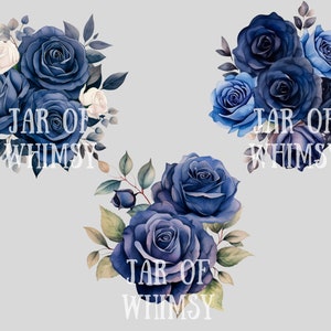 Watercolour Dark Blue Rose Clipart Navy Blue Flower Graphics PNG ...
