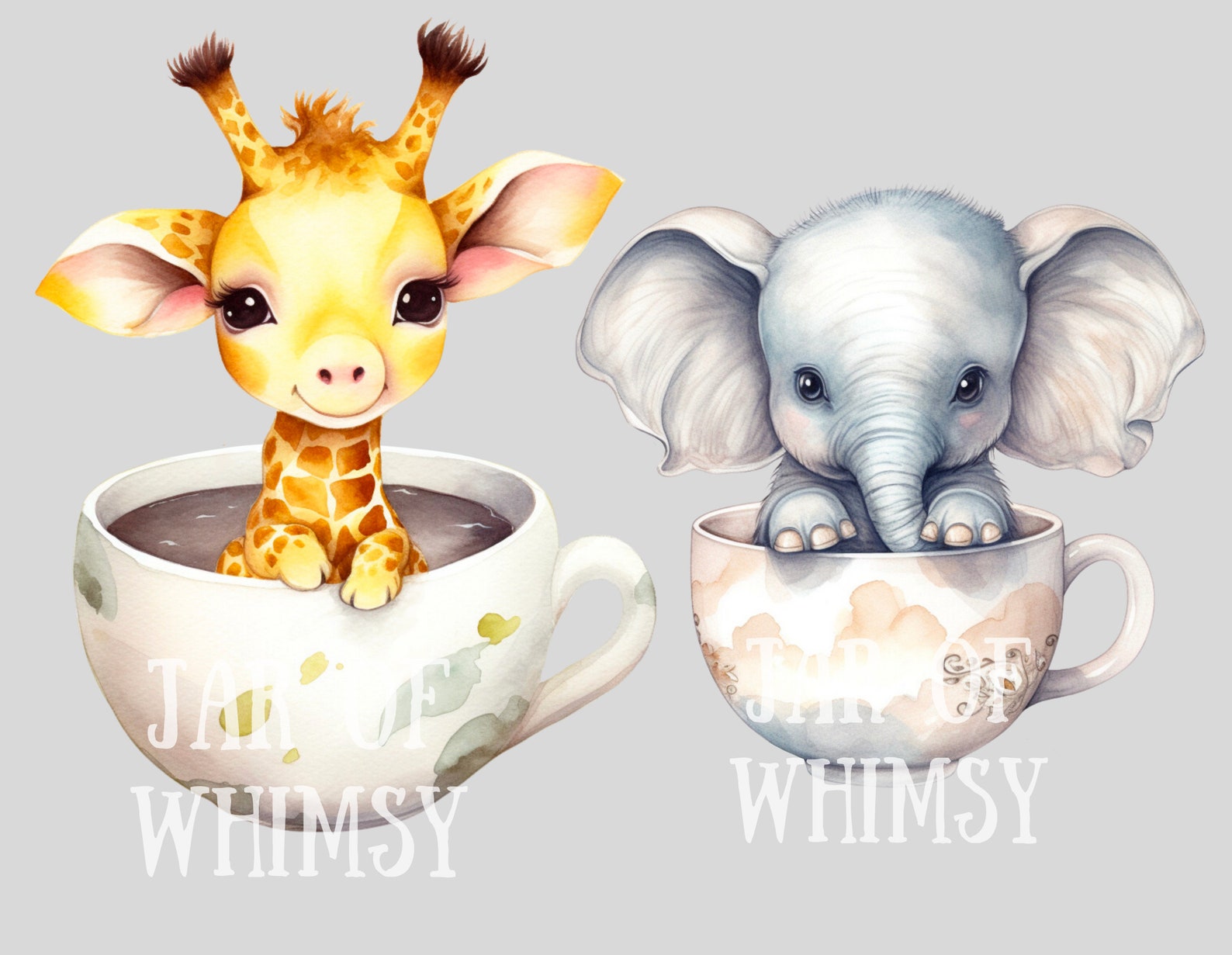 Watercolour Safari Animal Teacup Clipart Baby Animals PNG Digital Image ...