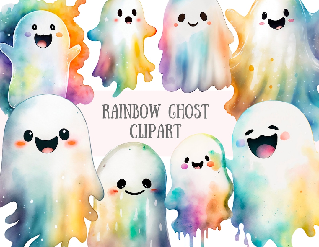 Watercolour Kawaii Ghost Clipart Rainbow Halloween PNG Digital Image ...