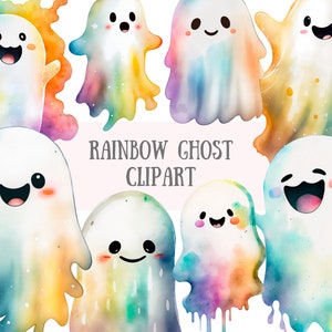 Watercolour Kawaii Ghost Clipart Rainbow Halloween PNG Digital Image ...