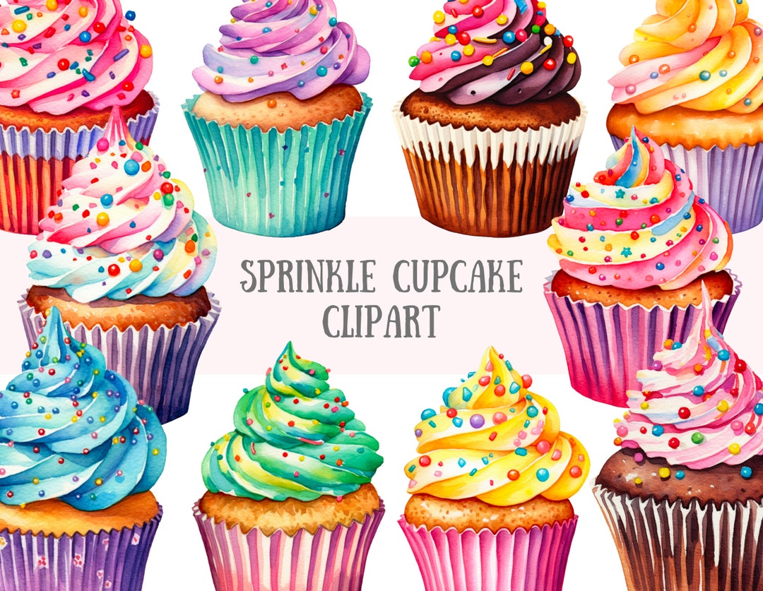 Watercolour Sprinkle Cupcake Clipart Birthday Cake PNG Digital Image ...