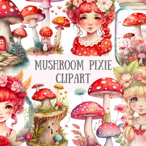 Watercolour Mushroom Pixie Clipart - Fairytale Fantasy PNG Digital ...