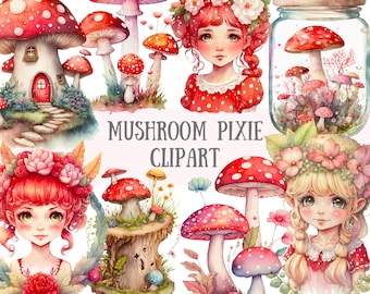 Watercolour Mushroom Pixie Clipart - Fairytale Fantasy PNG Digital ...