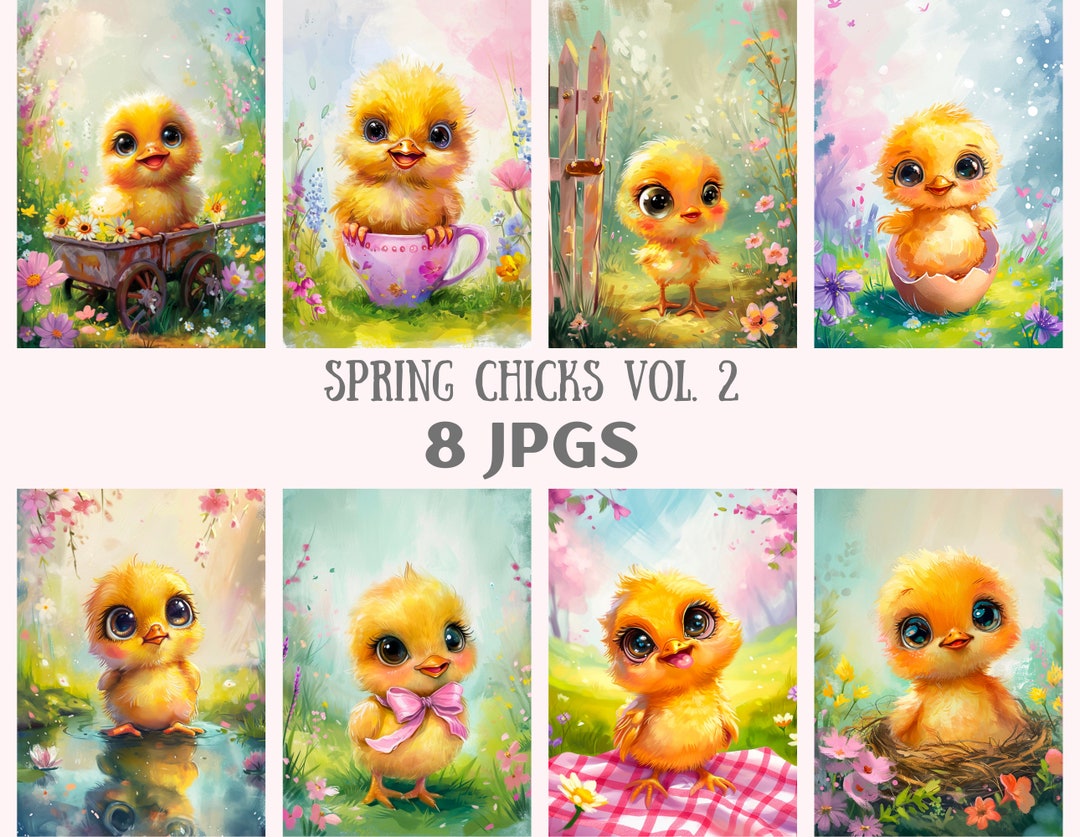 Watercolour Spring Chicks Clipart Easter Baby Chicken JPG Digital Image ...