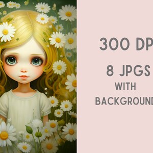 Watercolour Whimsical Daisy Girl Clipart Big Eyed Girl Art JPG Digital ...