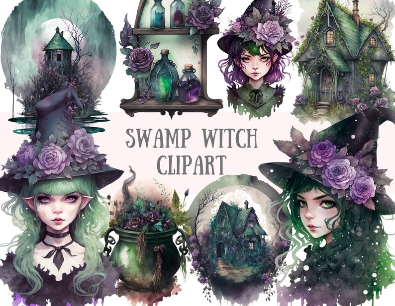 Watercolour Swamp Witch Clipart Gothic Halloween Fantasy PNG - Etsy