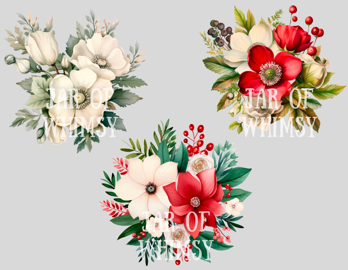 Watercolour Christmas Flower Clipart Festive Flower Elements PNG ...