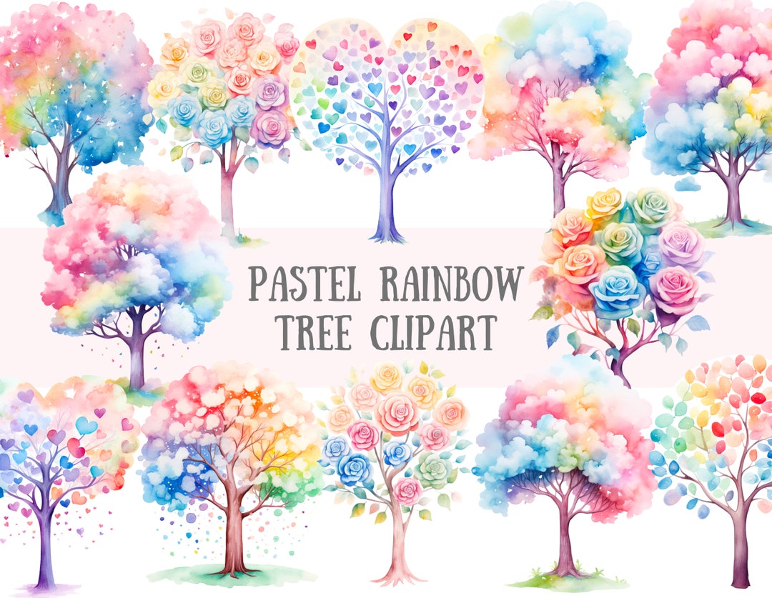 Watercolour Pastel Rainbow Tree Clipart Fantasy Forest PNG Digital ...