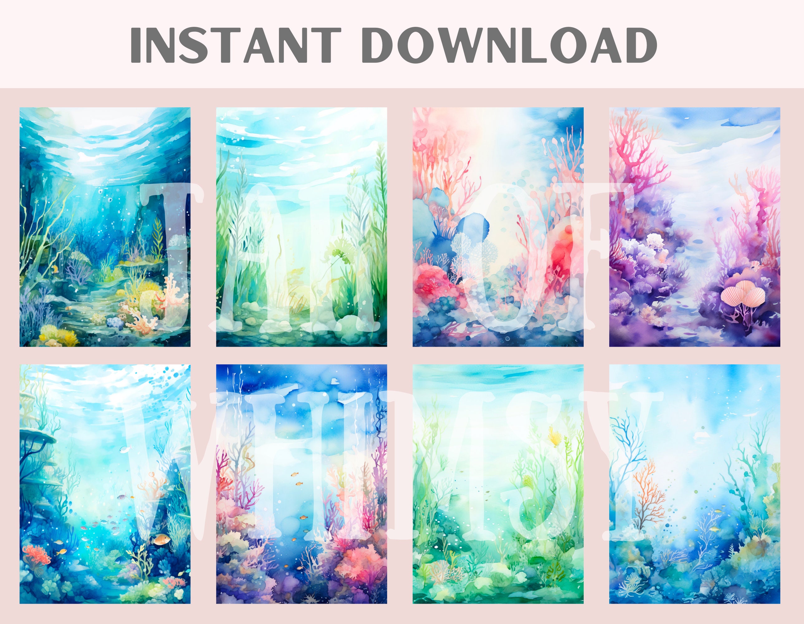 Watercolour Underwater Scene Clipart Under the Sea Party JPG Digital ...