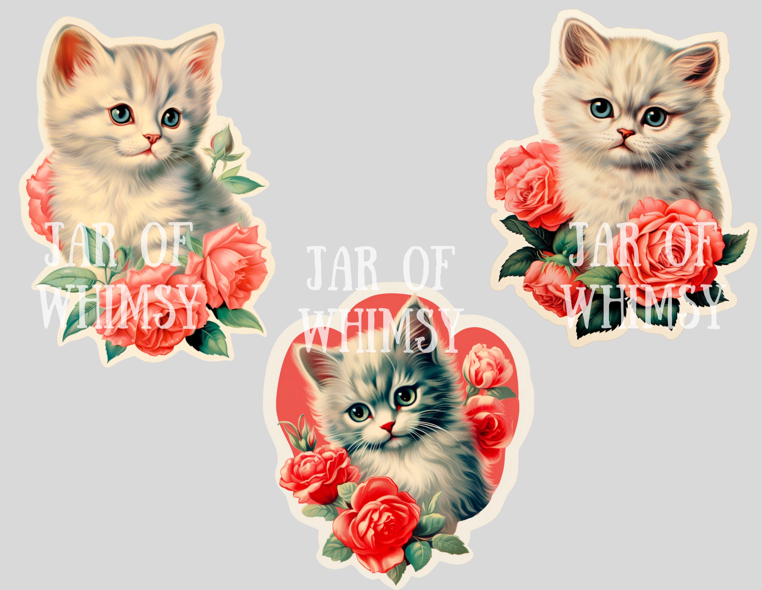 Watercolour Vintage Kitten Sticker Clipart Retro Cat PNG Digital Image ...