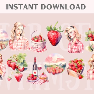 Watercolour Strawberry Farm Clipart Strawberries PNG Digital Image ...
