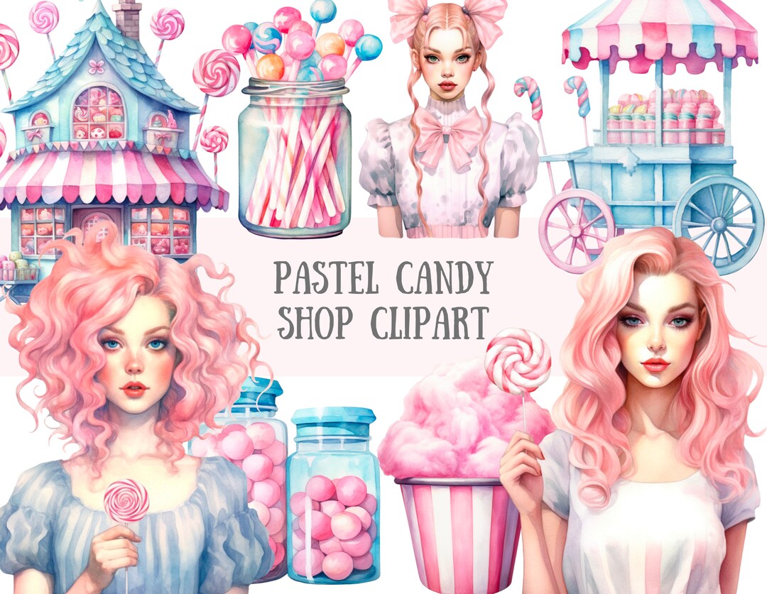 Watercolour Pastel Candy Shop Clipart Candy Store Lollipop PNG Digital ...