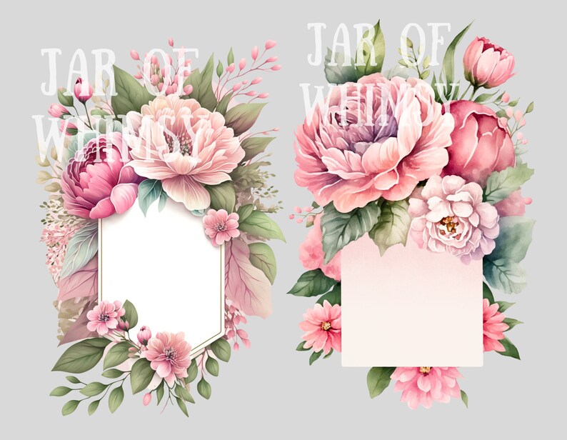 Watercolour Pink Floral Tag Clipart Rose Label PNG Digital - Etsy