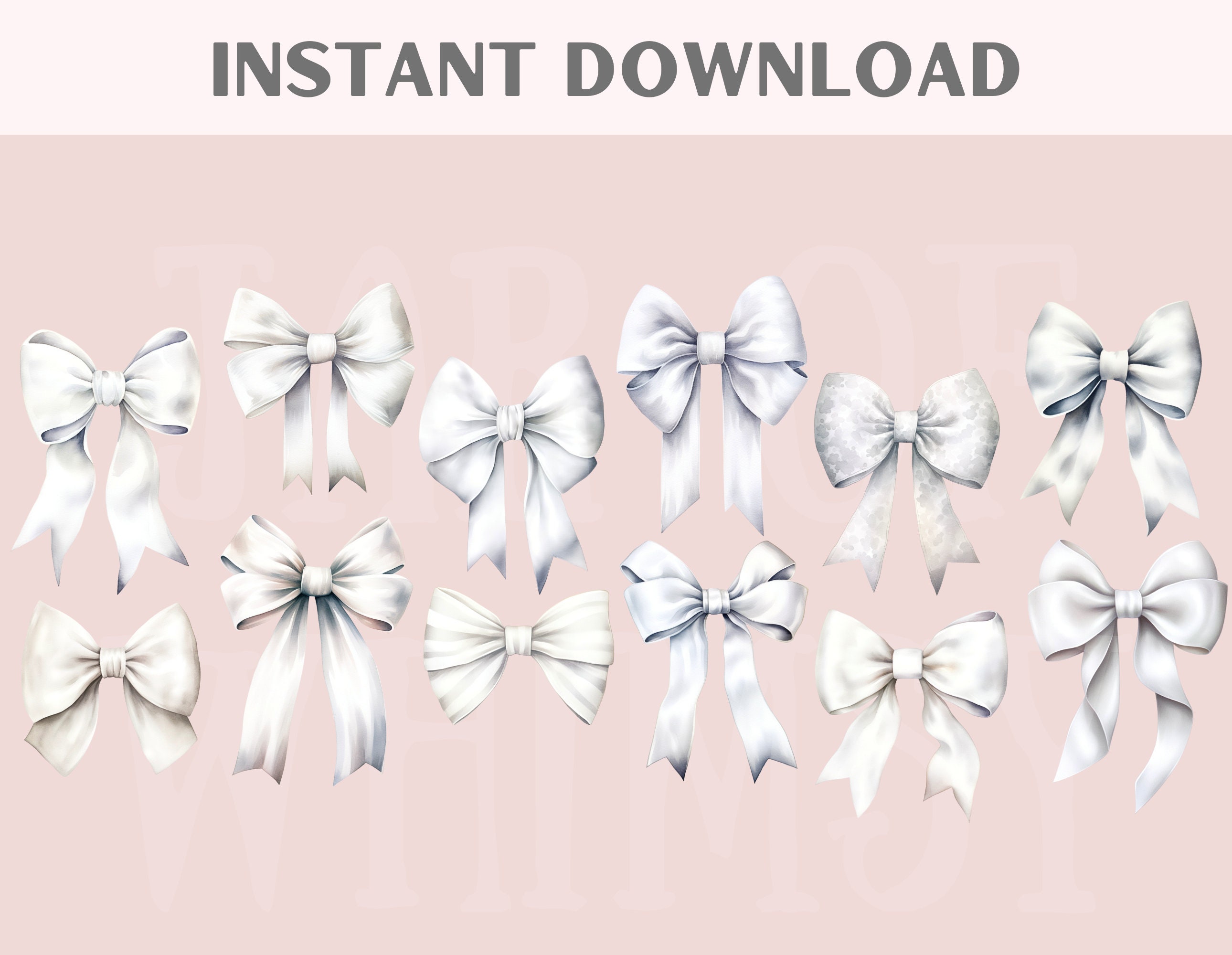 Watercolour White Bow Clipart Ivory and White Wedding Bow PNG Digital ...
