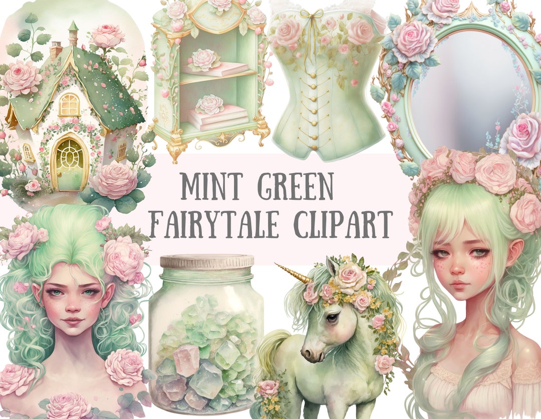 Watercolour Mint Green Fairytale Clipart - Pastel Fantasy PNG Digital ...
