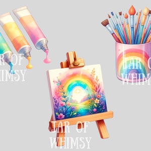 Watercolour Art Supplies Clipart Rainbow Artist Painting PNG Digital ...