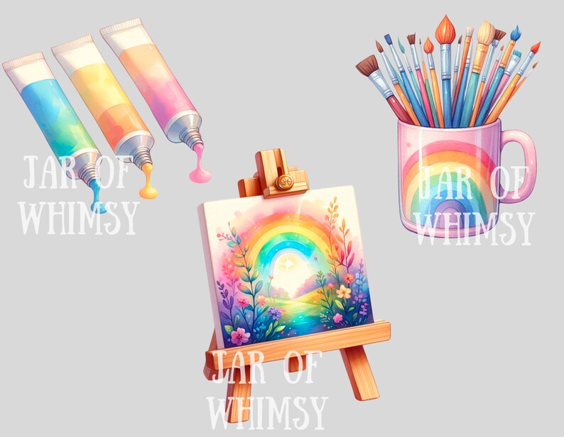 Watercolour Art Supplies Clipart Rainbow Artist Painting PNG Digital ...