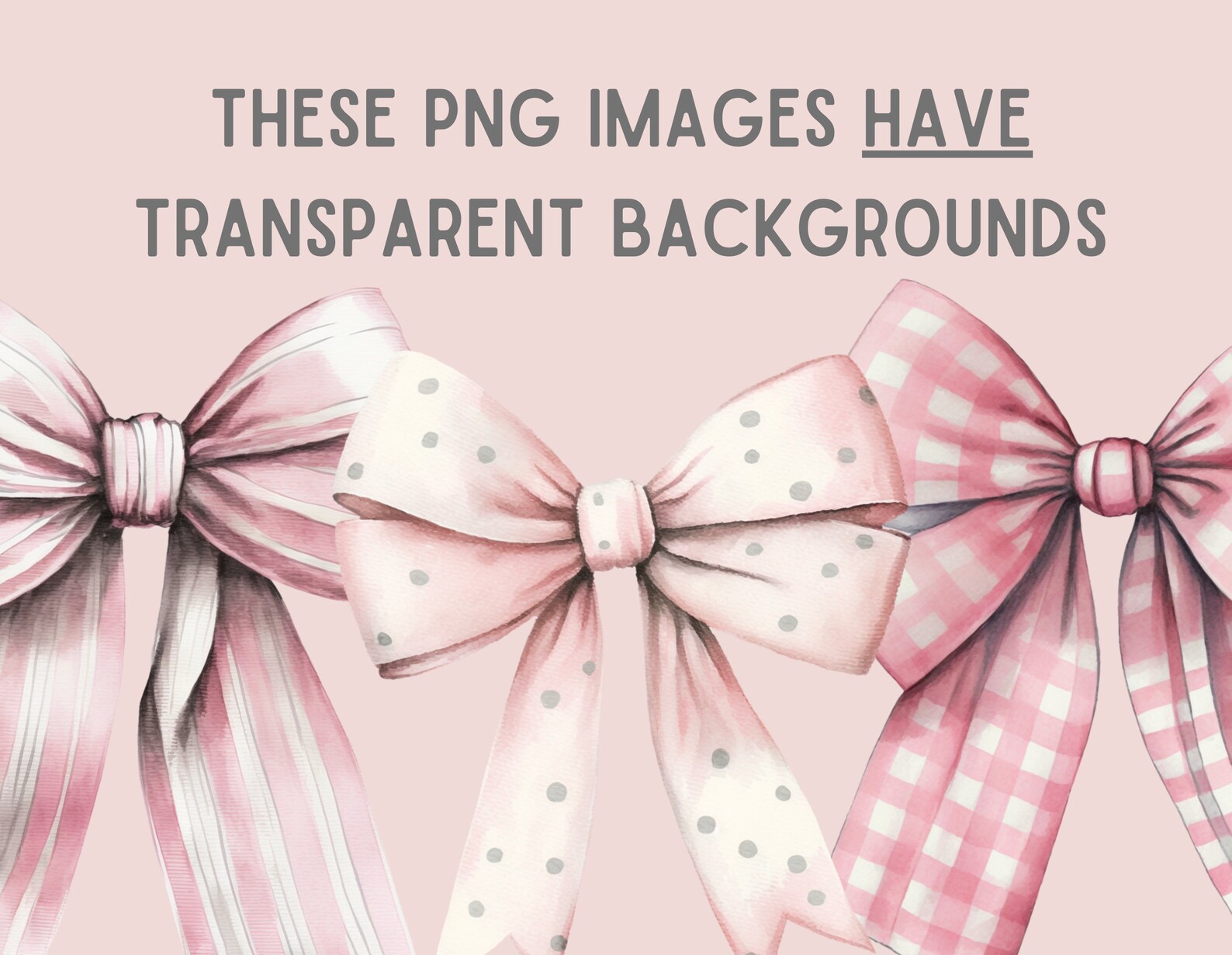 Watercolour Baby Pink Bows Clipart - Baby Pink Check Bow PNG Digital ...