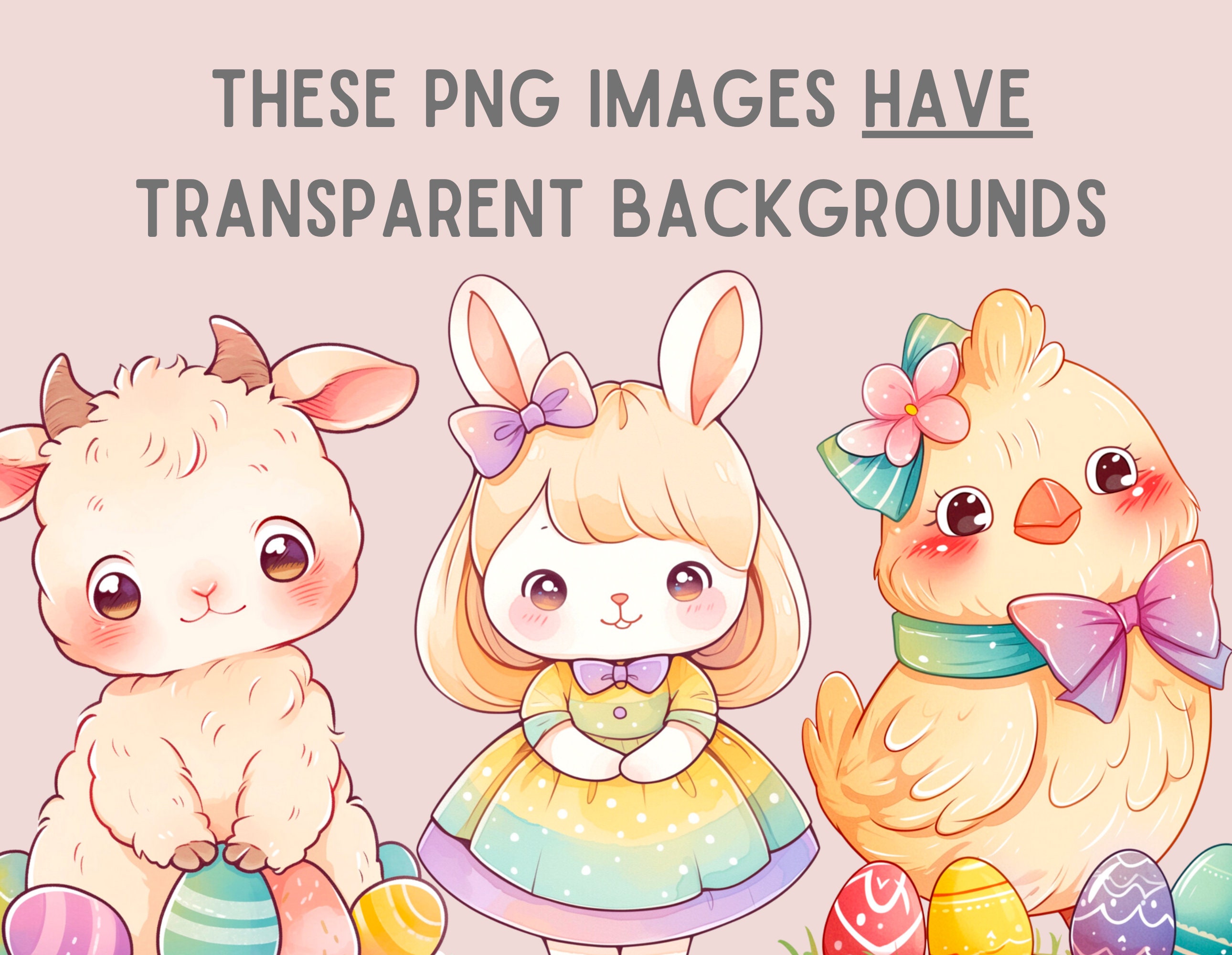 Watercolour Kawaii Easter Clipart Cute Chibi Easter Girl PNG Digital ...