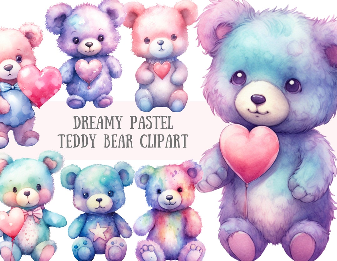 Watercolour Dreamy Pastel Teddy Bear Clipart Baby Bear PNG Digital ...