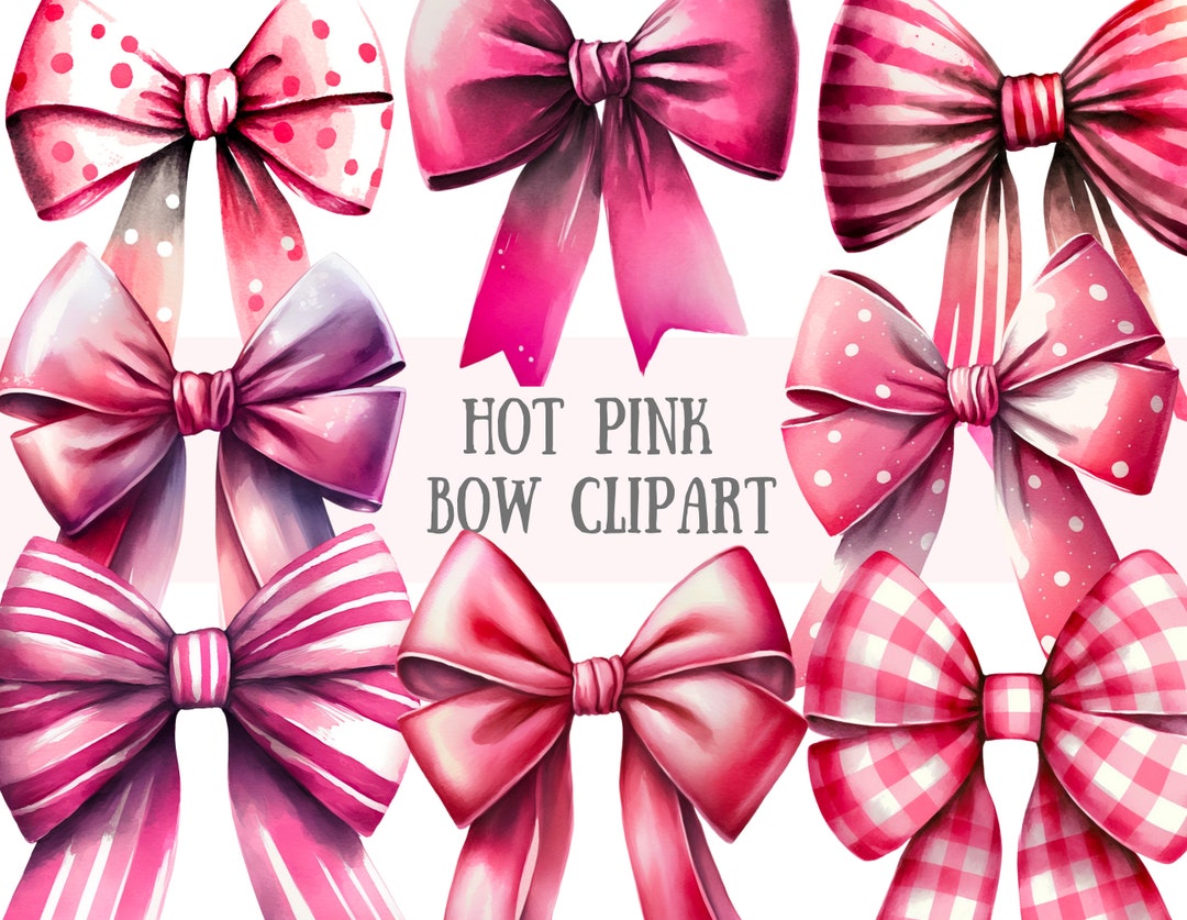 Watercolour Hot Pink Bows Clipart - Bright Pink Satin Bow PNG Digital ...
