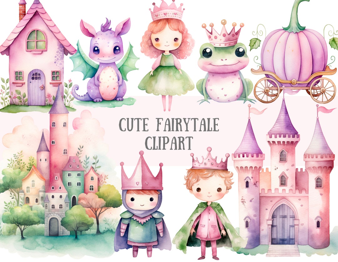 Watercolour Cute Fairytale Clipart Pastel Princess Graphic PNG Digital ...