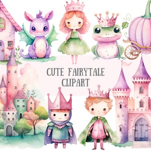 Watercolour Cute Fairytale Clipart Pastel Princess Graphic PNG Digital ...