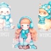 Watercolour Kawaii Winter Clipart Cute Chibi Winter Girls PNG Digital ...