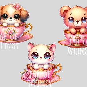 Watercolour Pink Tea Cup Animal Clipart Vintage Tea Party PNG Digital ...