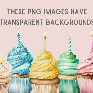 Watercolour Birthday Candle Cupcake Clipart Birthday Cake PNG Digital ...