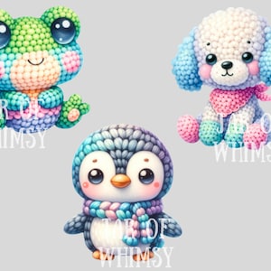 Watercolour Crochet Animal Clipart Cute Amigurumi Crochet Yarn PNG ...
