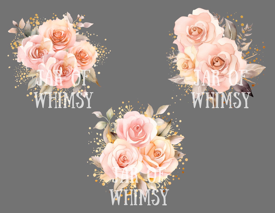 Watercolour Pink and Gold Rose Clipart Flower Floral Bouquet PNG ...