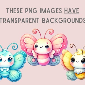Watercolour Kawaii Butterfly Clipart Colourful Cute Chibi PNG Digital ...