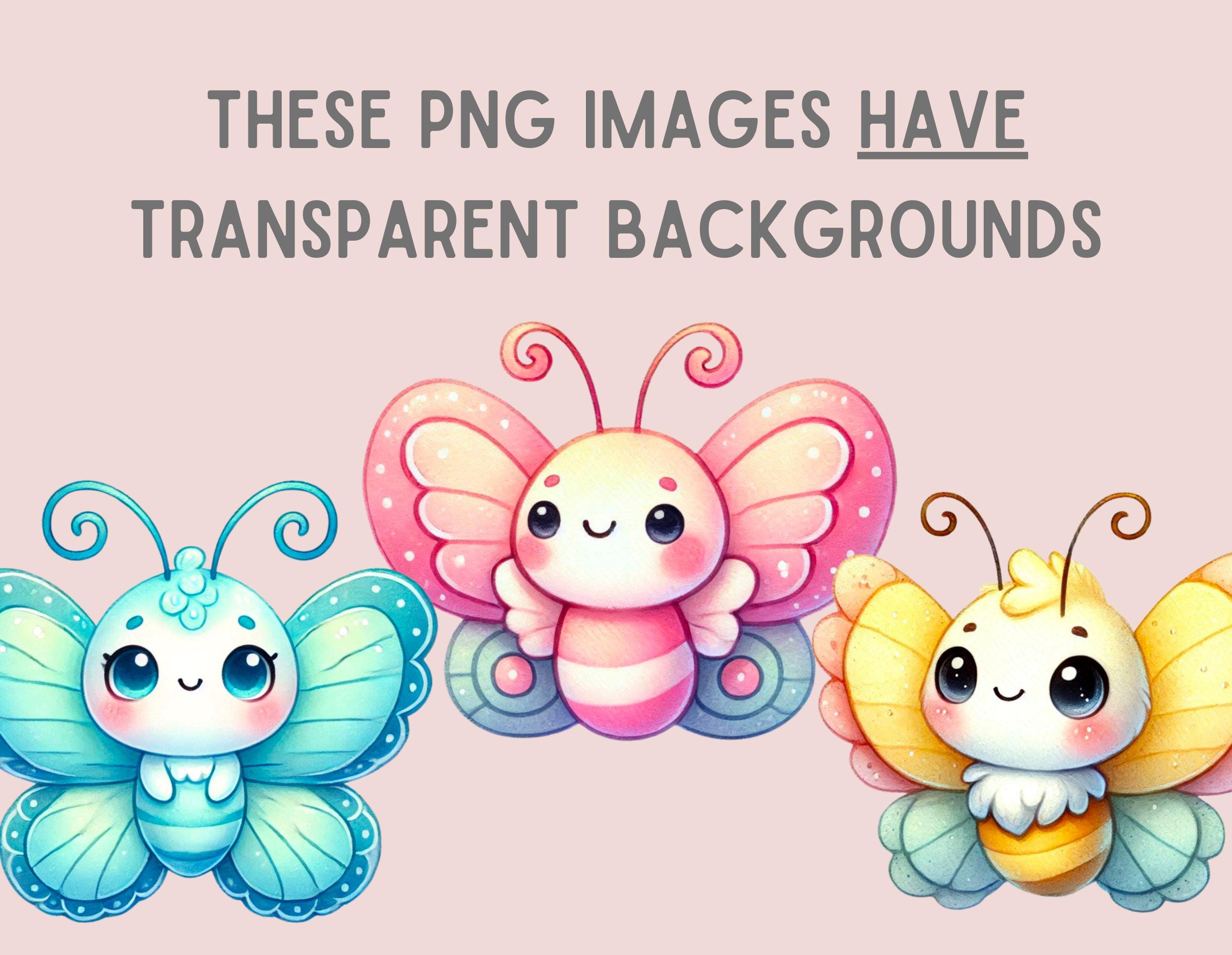 Watercolour Kawaii Butterfly Clipart Colourful Cute Chibi PNG Digital ...