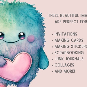 Watercolour Love Monsters Clipart Kawaii Valentines Day PNG Digital ...