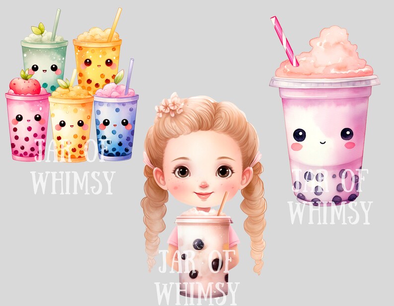 Watercolour Kawaii Bubble Tea Clipart Cute Boba Tea Milk Tea PNG ...