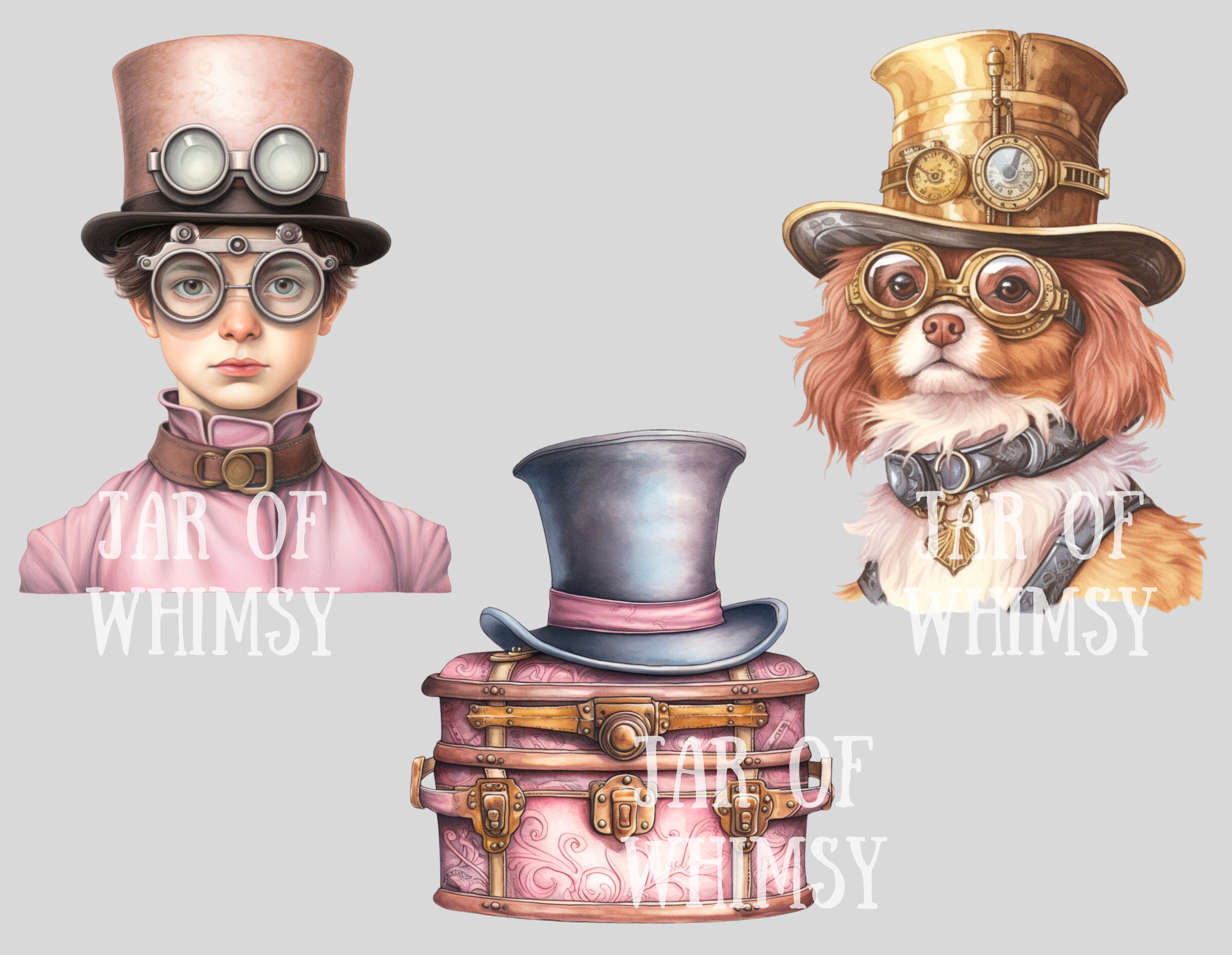 Watercolour Pastel Steampunk Clipart Cute Anime Manga Girl PNG Digital ...