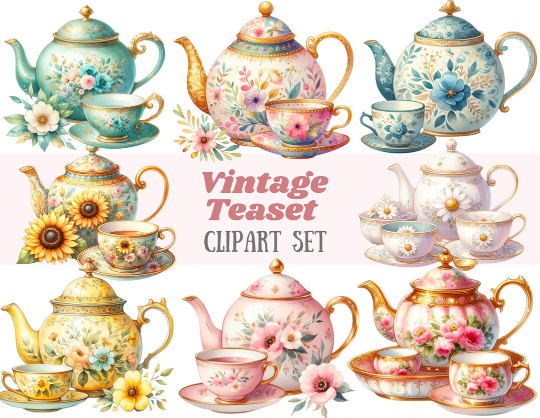 Watercolour Vintage Tea Set Clipart Vintage Tea Party PNG Digital Image ...