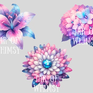 Watercolour Galaxy Flowers Clipart Spring Flower Elements PNG Digital ...