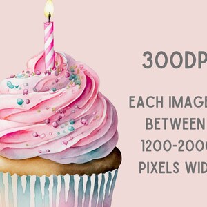 Watercolour Birthday Candle Cupcake Clipart Birthday Cake PNG Digital ...