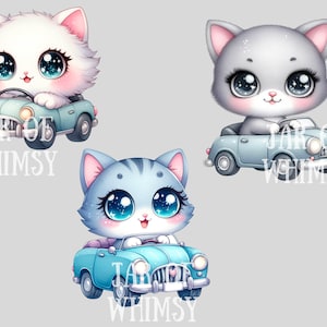 Watercolour Cats in Cars Clipart Kawaii Cat Driving Cars PNG Digital ...