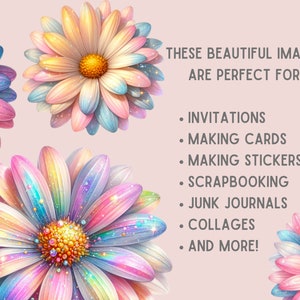 Watercolour Sparkly Daisies Clipart Spring Flower Elements PNG Digital ...
