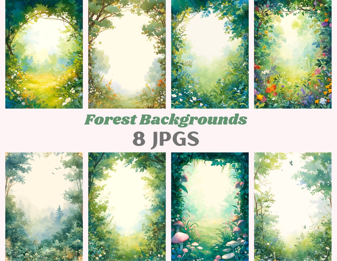 Watercolour Forest Background Clipart Garden Landscape JPG Digital ...